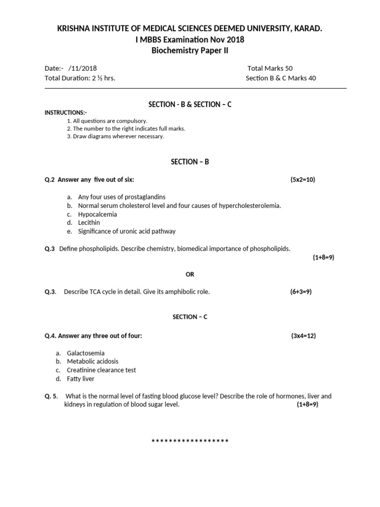 Biochem Paper II Section B-C | PDF