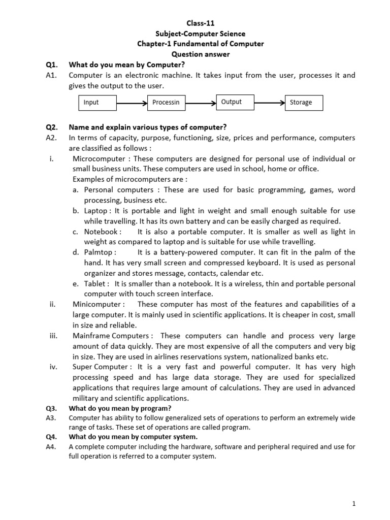Final Notes of Class 11 CS 1 | PDF | Random Access Memory | Computer ...
