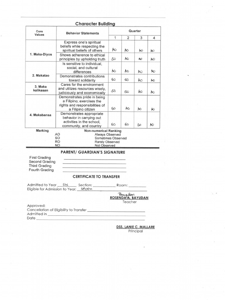 Report Card Back | PDF