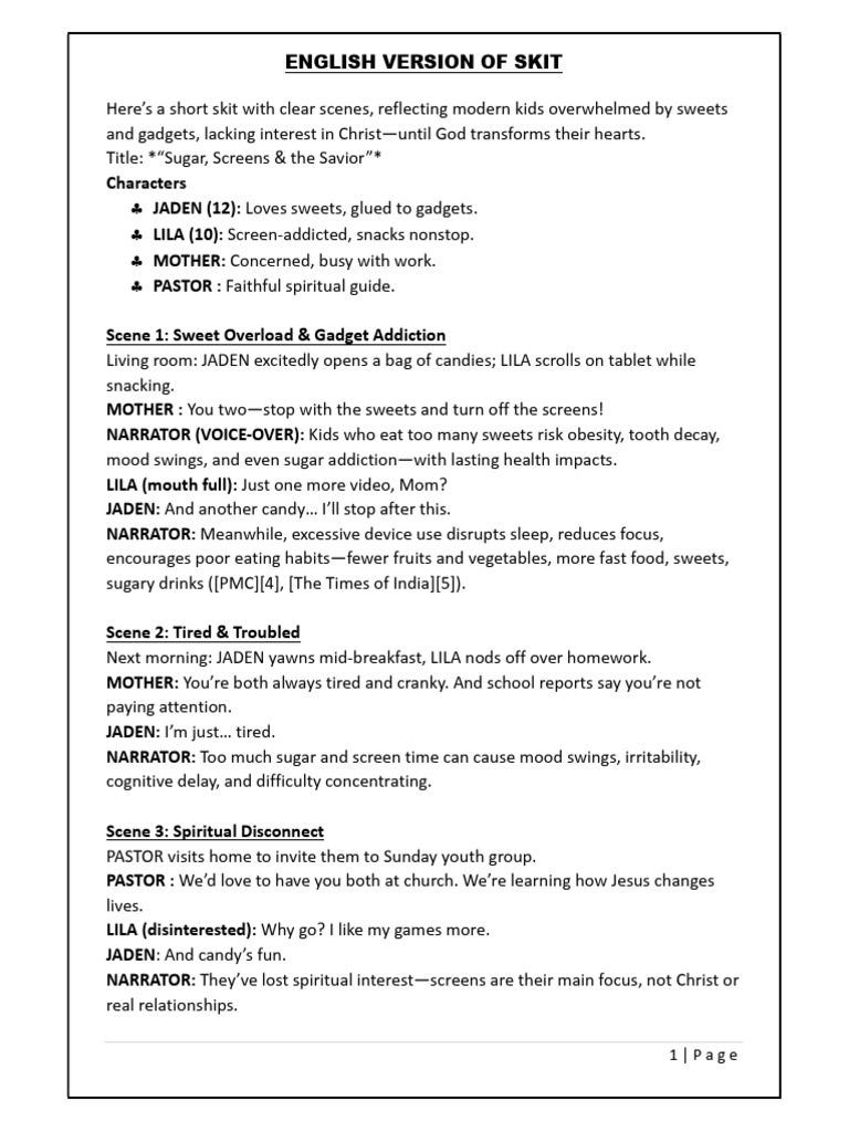 English Version of Skit | PDF | Candy | Jesus