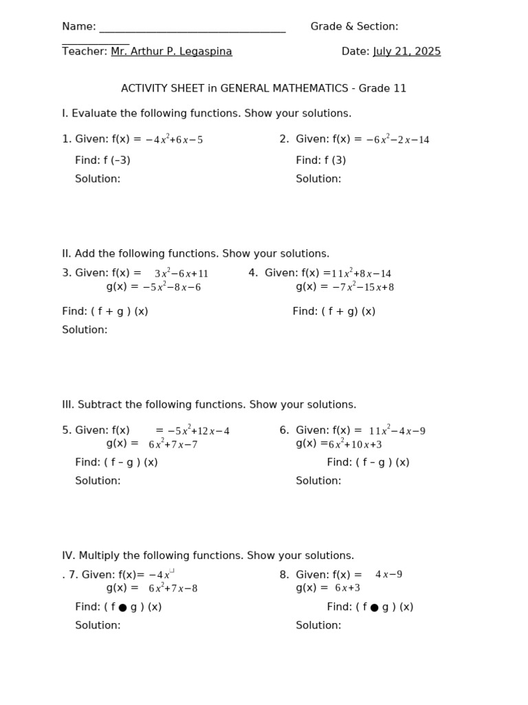 Gen. Math Activity Sheet Statistics and Probability | PDF