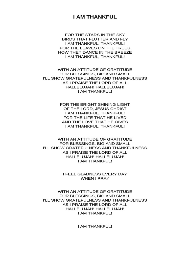 I Am Thankful: A Gratitude Song | PDF
