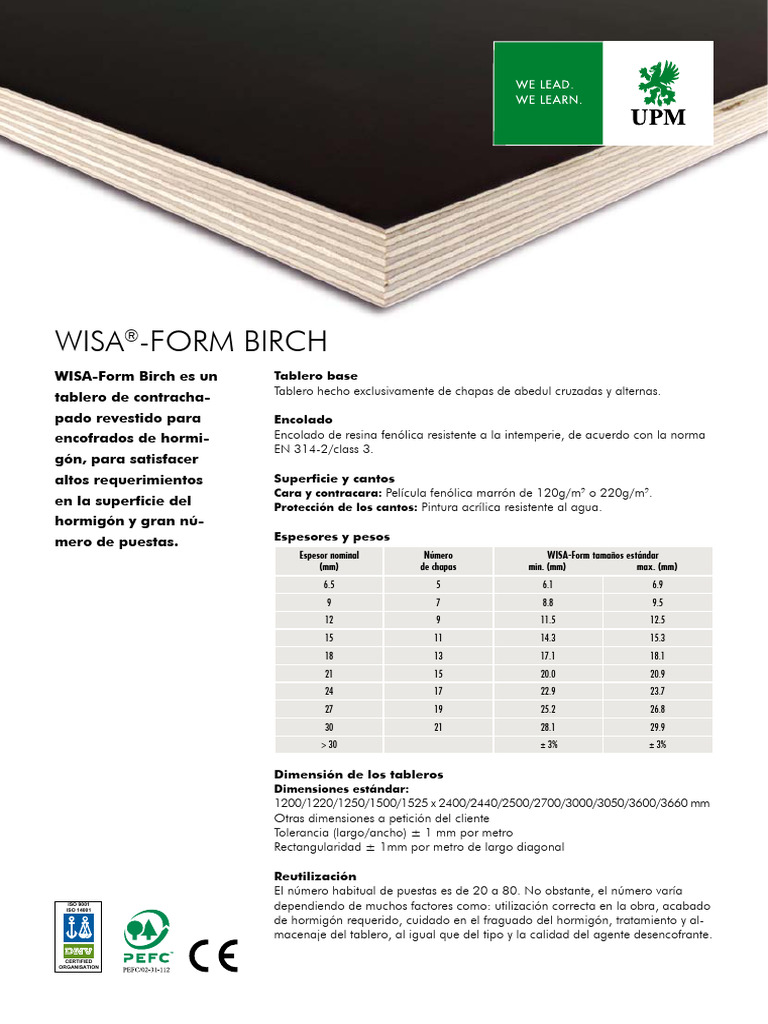 Ficha Técnica WISA-Form Birch | PDF | Ingeniería estructural ...