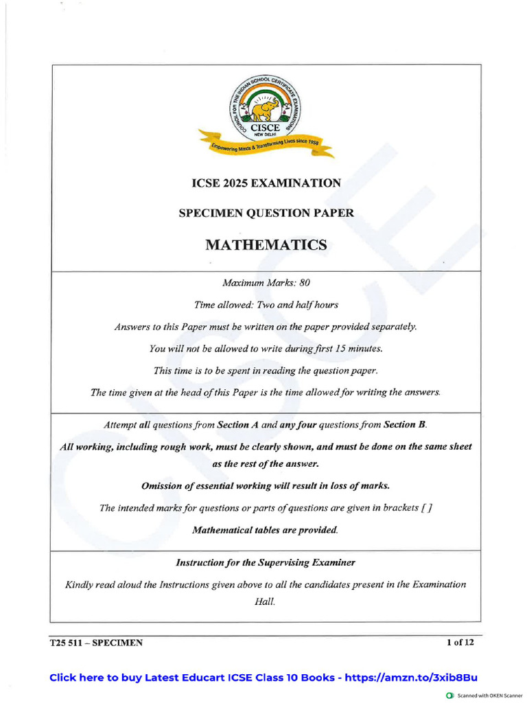 2024-25 ICSE Class 10 Maths SQP | PDF
