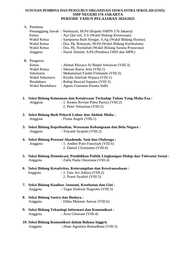 Struktur OSIS dan MPK SMPN 176 | PDF
