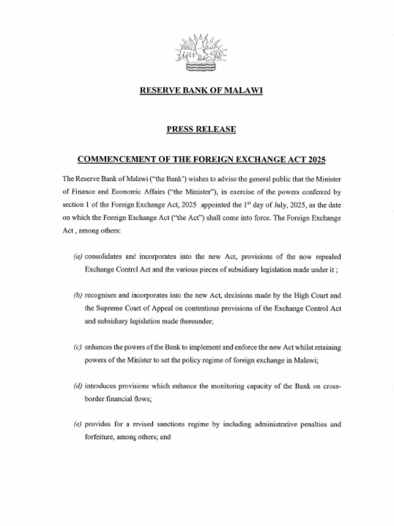 Press Release - Commencement of The Foreign Exchange Act 2025 | PDF