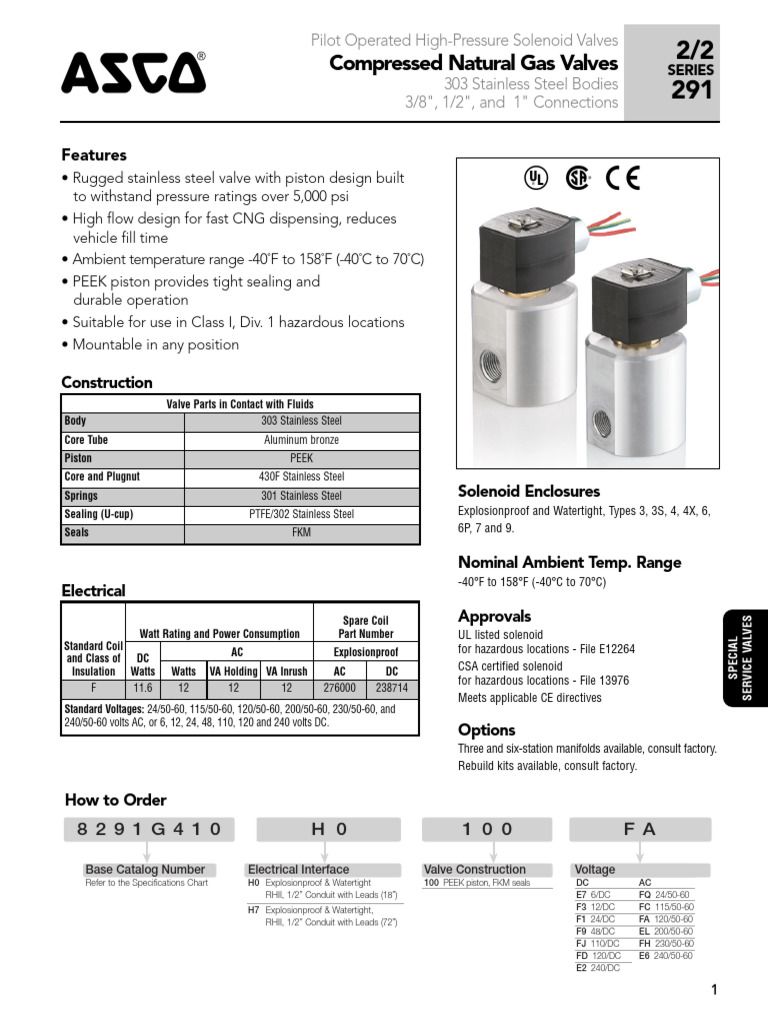 ASCO 291 High-Pressure Valves Overview | PDF | Valve | Mechanical ...