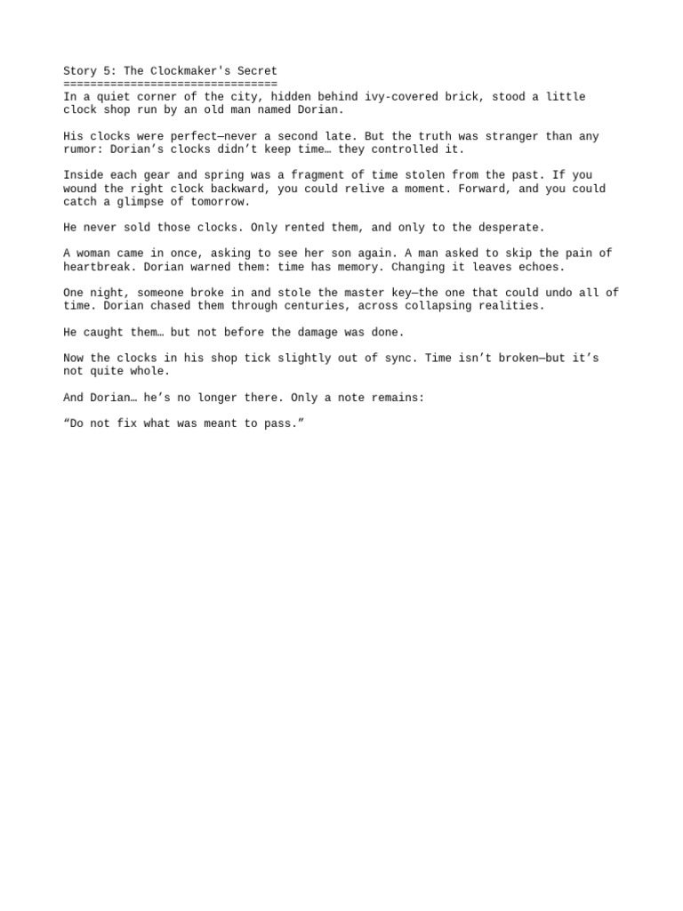 Story 5 Story 5 The Clockmaker's Secret | PDF