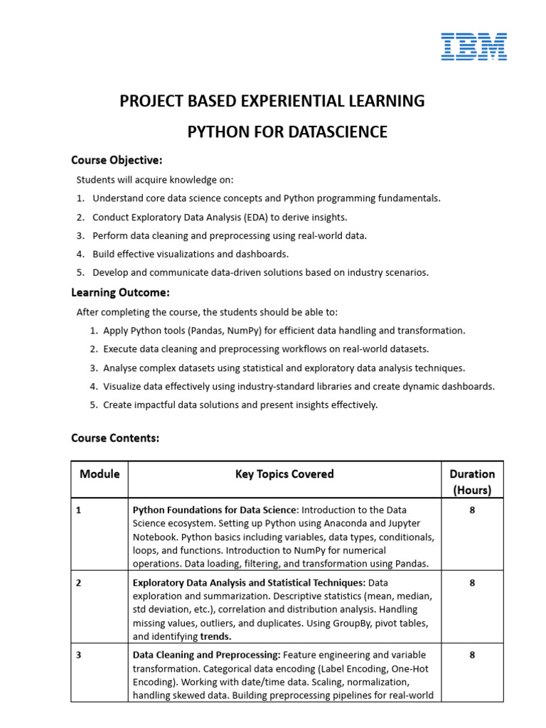 Project Based Experiential Learning Python For Datascience: Course Objective | PDF | Data ...