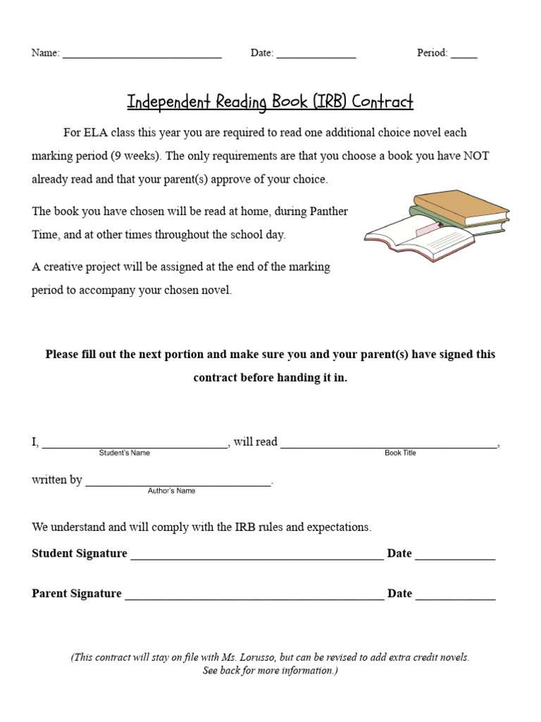 Independent Reading Book Contract | PDF
