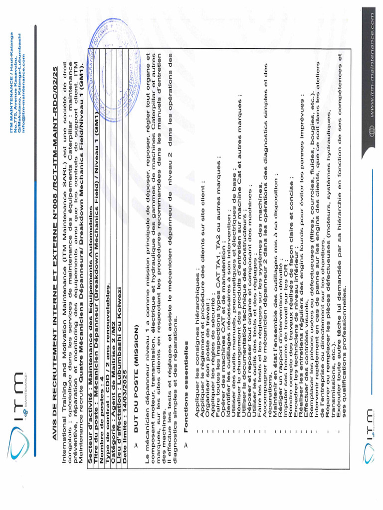 Avis de Recrutement Int & Ext 008 Itm Maint | PDF