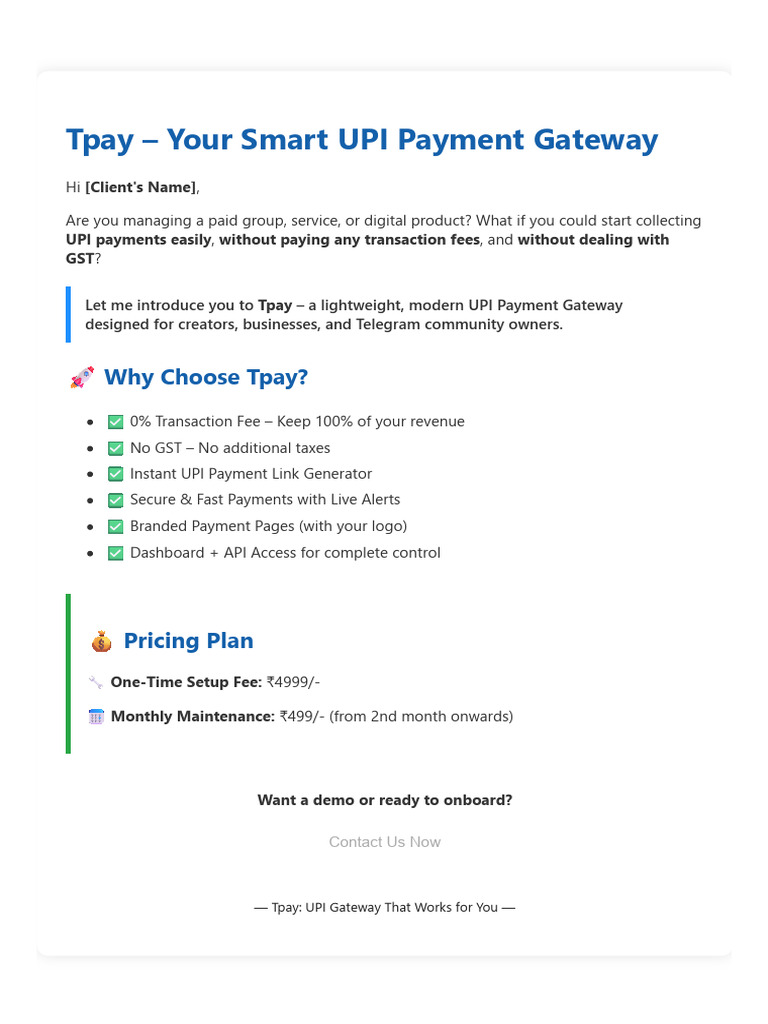 Tpay - UPI Payment Gateway Offer | PDF