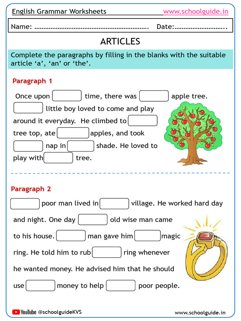 Articles Worksheet 2 | PDF