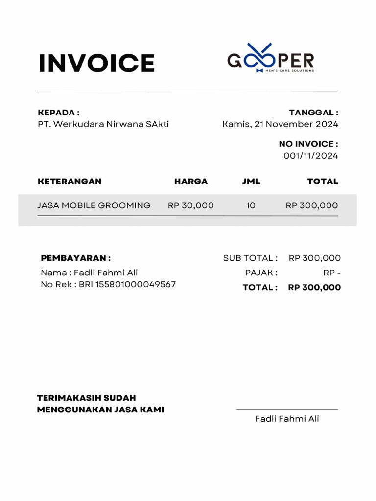 Hitam Putih Minimalist Profesional Bisnis Faktur Invoice | PDF