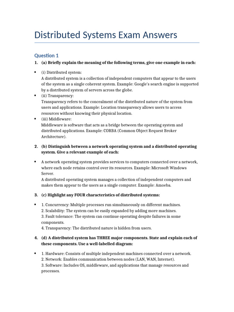 Distributed Systems Exam Answers | PDF | Transmission Control Protocol | Distributed Computing