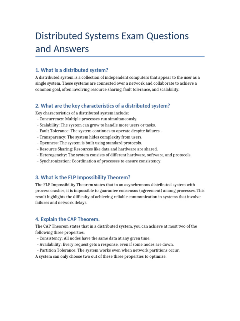 Distributed Systems Exam Questions Answers | PDF | Distributed Computing | Client–Server Model