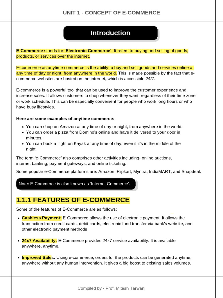 Unit 1 - Concept of E-Commerce | PDF | E Commerce | Marketing