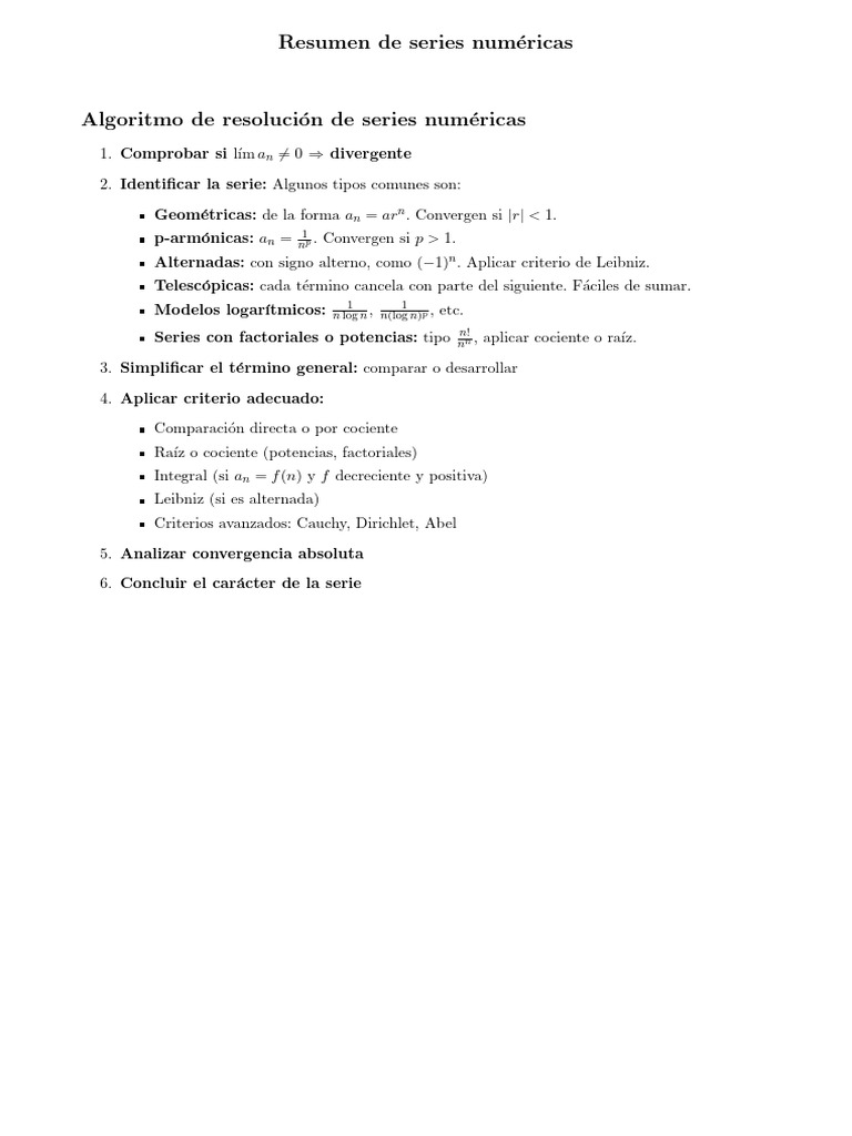 Criterios de Convergencia de Series Numéricas | PDF | Integral | Cálculo