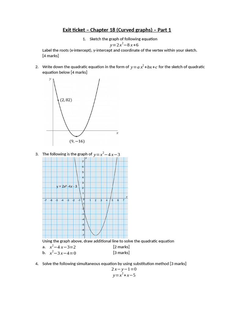 Curved Graphs: Exit Ticket Chapter 18 | PDF
