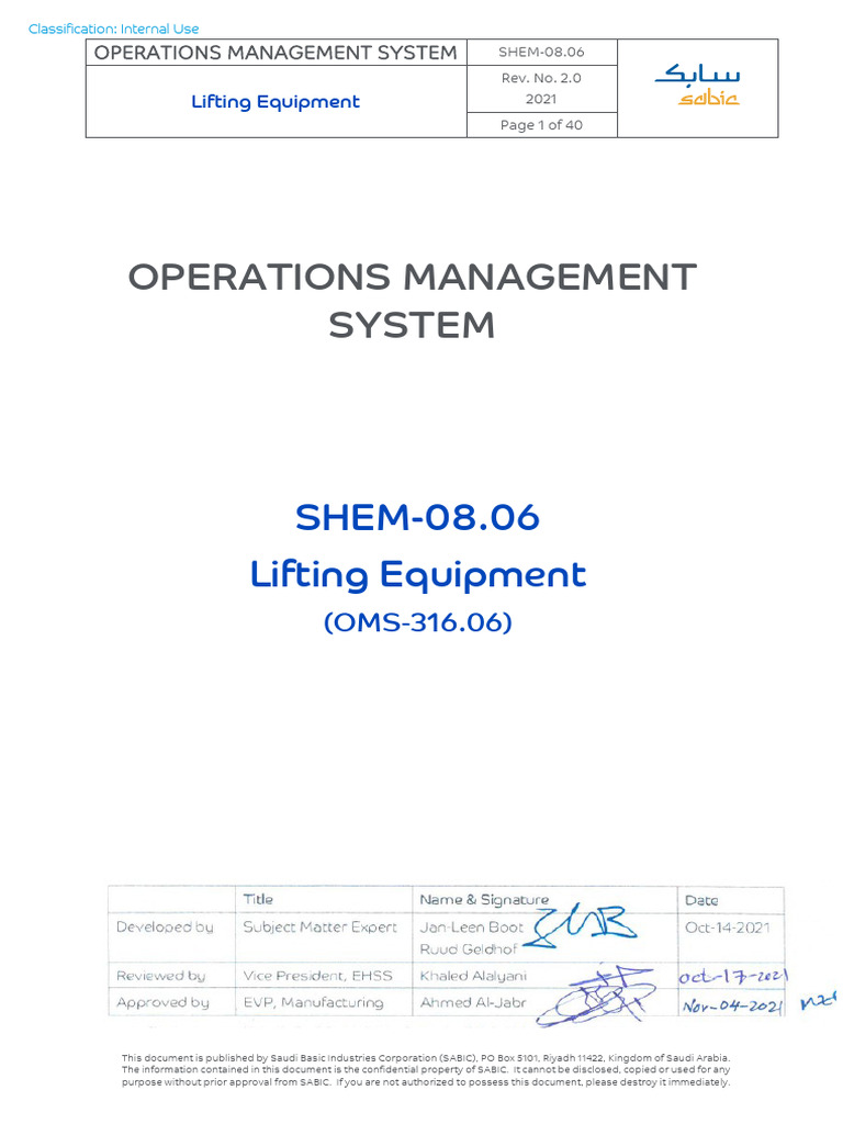 SHEM-08.06 OMS-316.06 Lifting Equipment | PDF | Crane (Machine) | Elevator