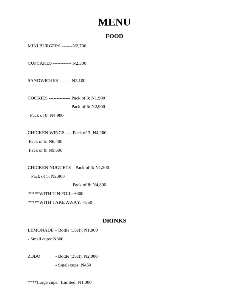 Bonfire Menu | PDF