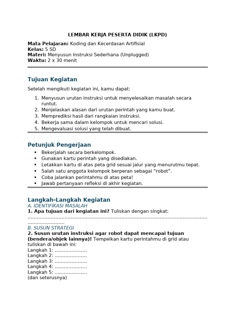 LKPD Koding Unplugged | PDF
