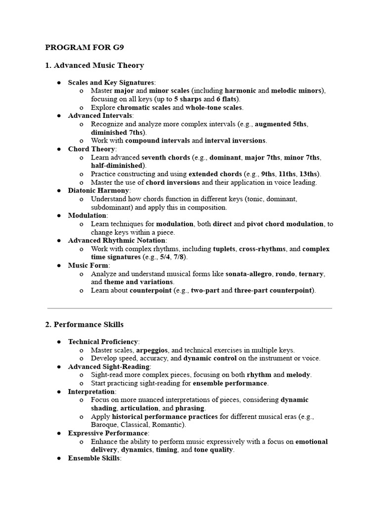Music Program For Grade 9 | PDF | Chord (Music) | Harmony