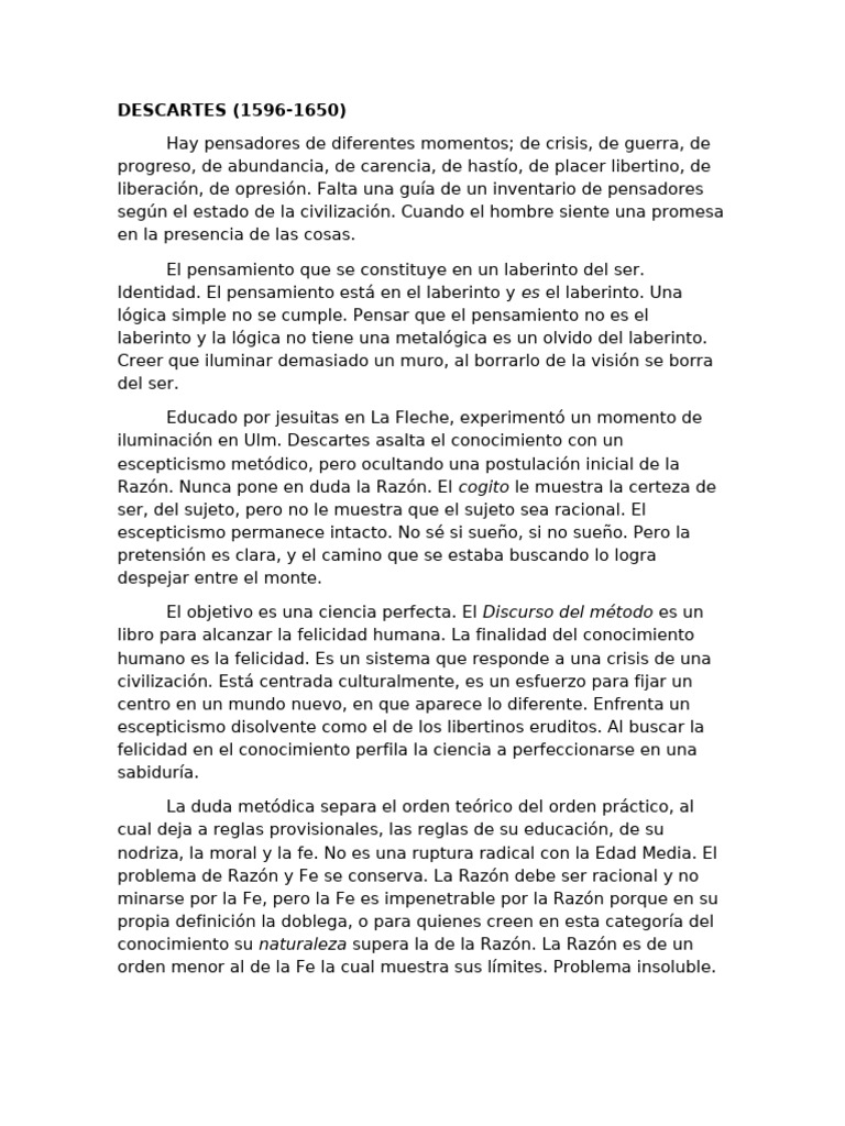 Filosofía de Descartes: Razón y Existencia | PDF | Razón | René Descartes