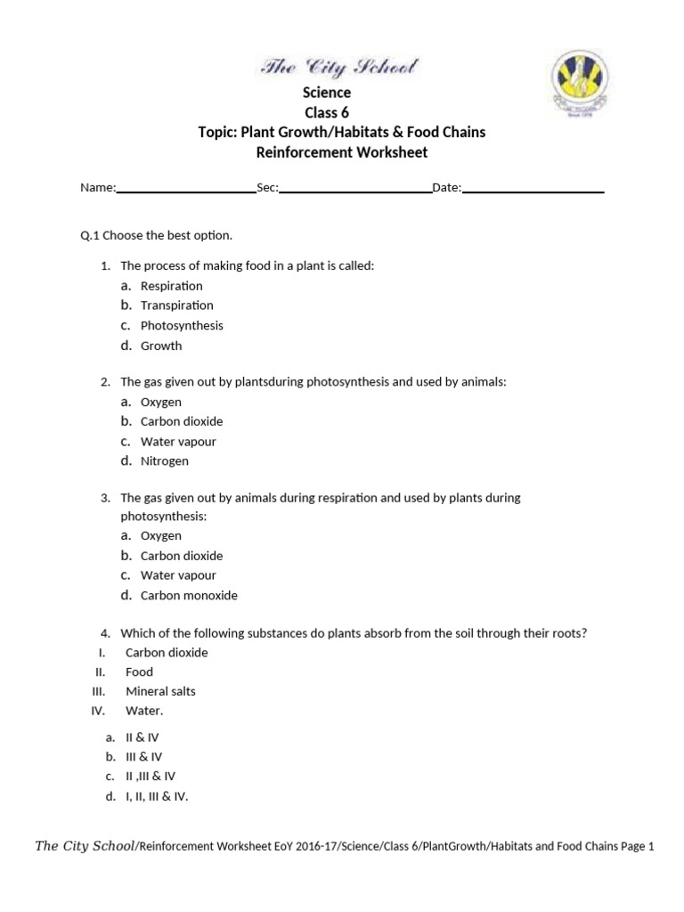Science Class 6 Plant Growth Habitats and Food Chains | PDF | Plants ...