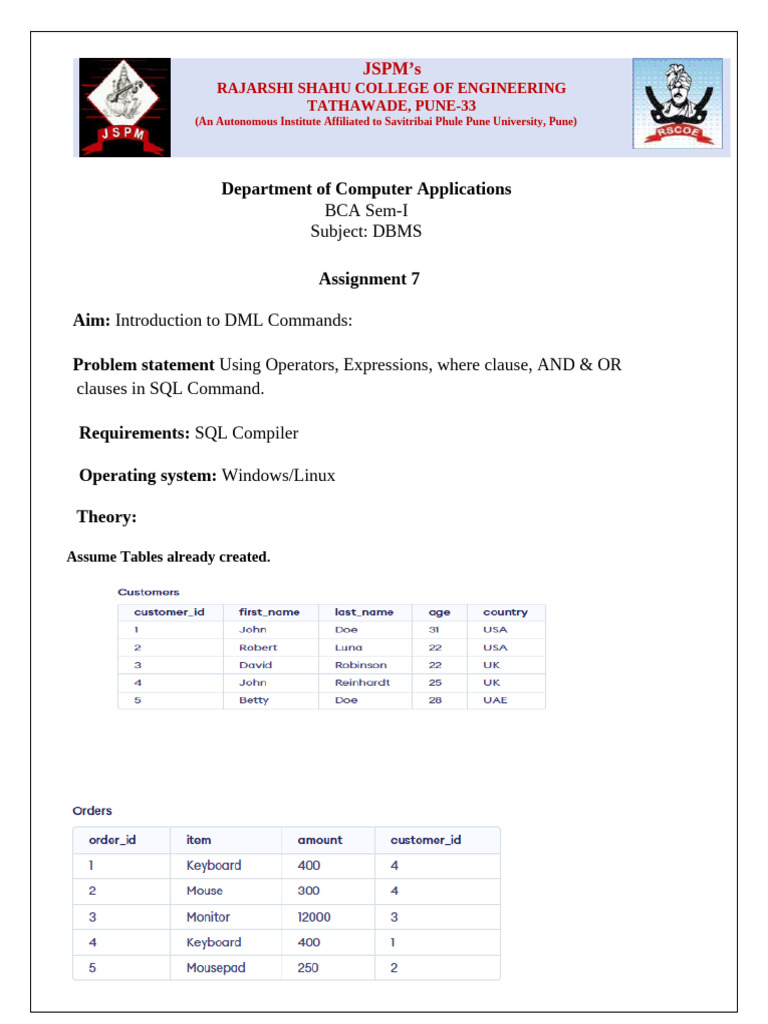 Database Management System Lab - 7 - 1736758006562 | PDF | Databases ...