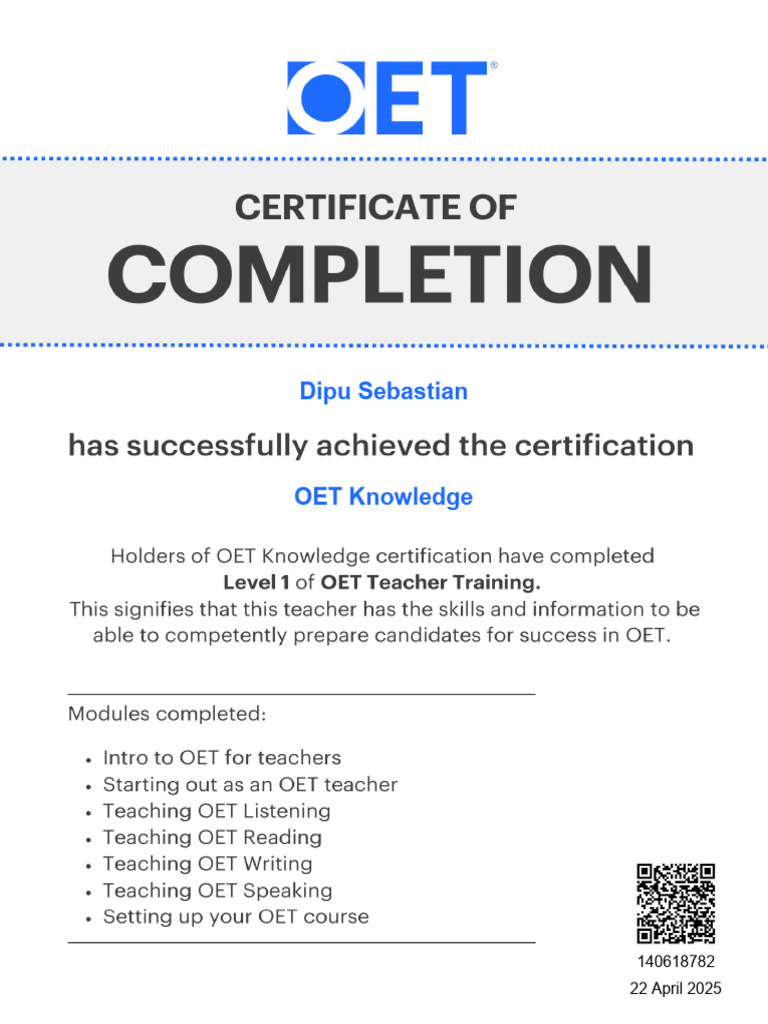 Dipu OET Certificate | PDF