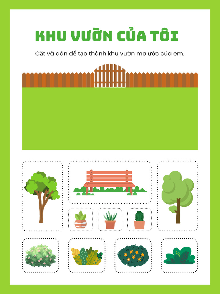 My Garden Cut and Paste Worksheet in Green Fun Style | PDF