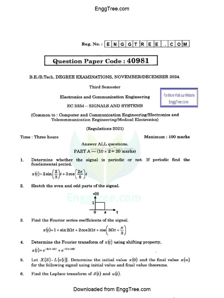 EC3354 Signals and Systems Paper | PDF