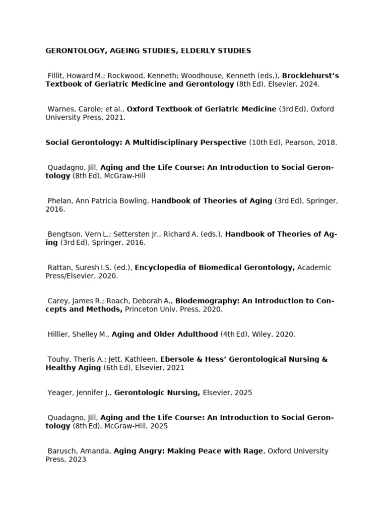 Books Elderly Ageing Gerontology | PDF | Behavioural Sciences | Human ...