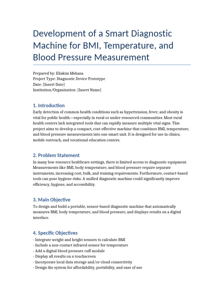 Smart Diagnostic Machine Project Eliakim | PDF | Touchscreen | Body Mass Index