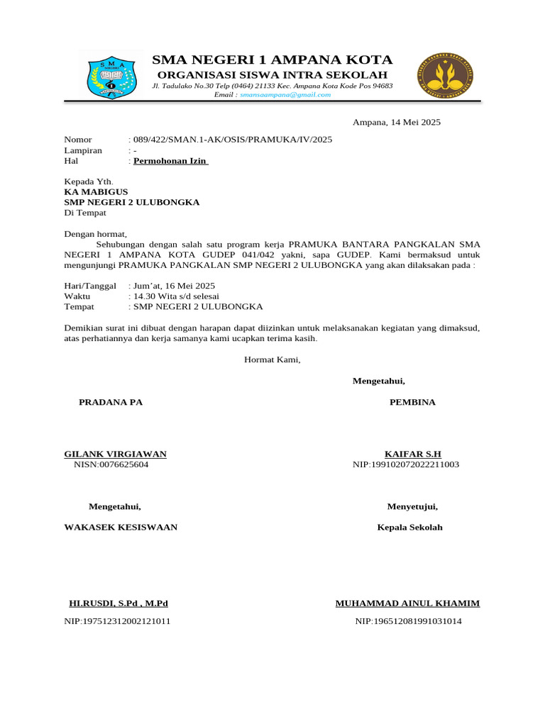 Surat Izin Kunjungan Gudep | PDF