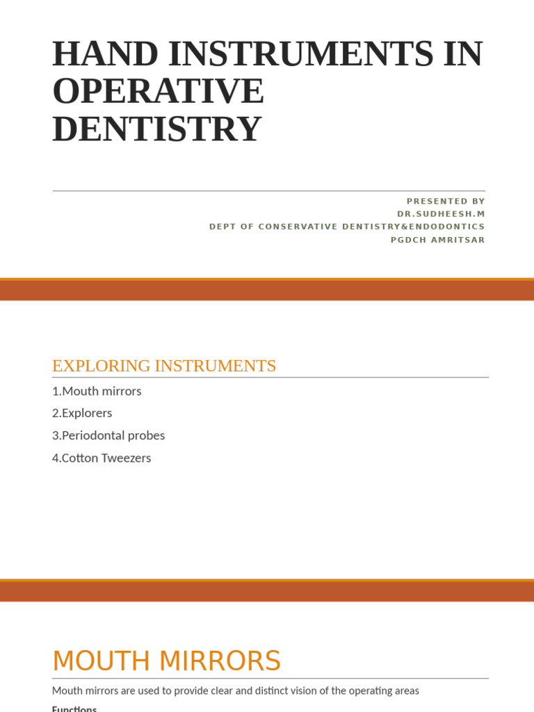 Hand Instruments in Operative Dentistry | PDF | Mirror | Periodontology