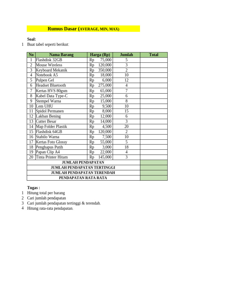 Latihan 3 (Rumus Average, Min, Max) | PDF