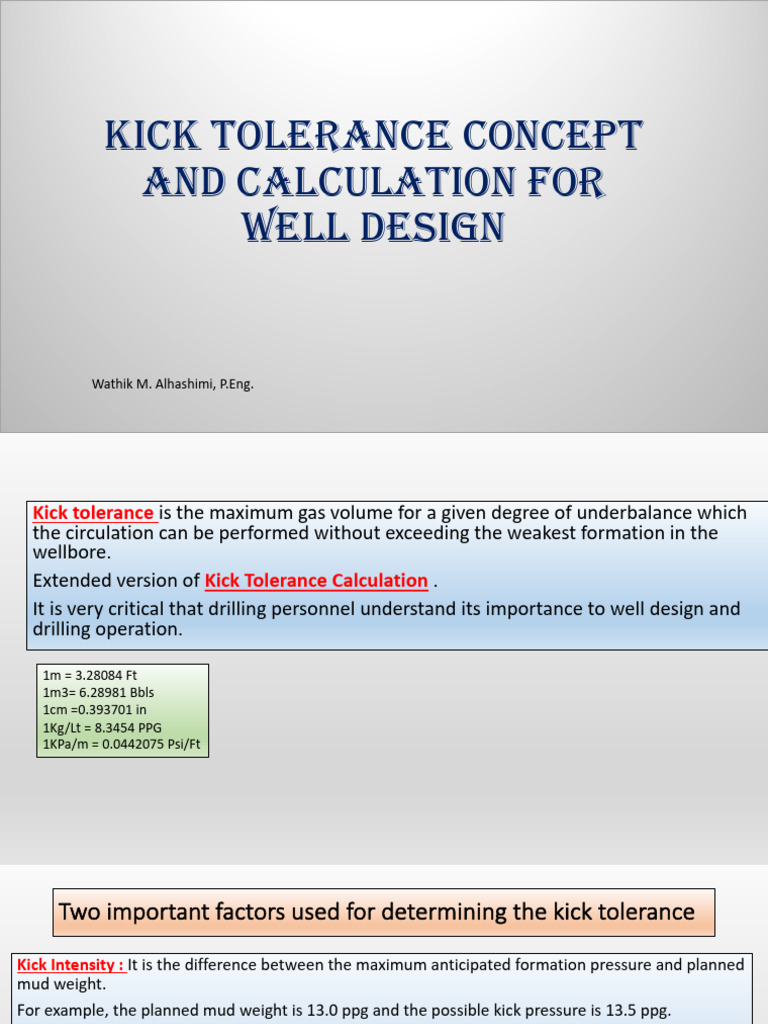 Kick Tolerance Concept and Calculation For Well Design | PDF | Gases