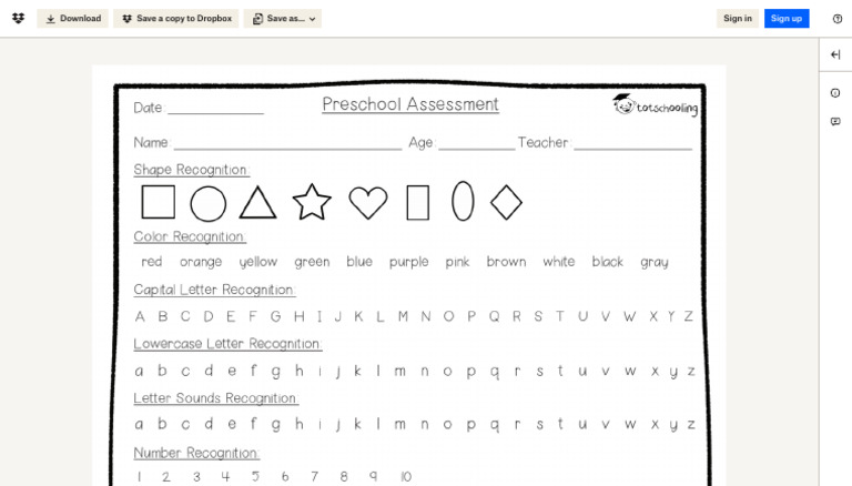 Free - Preschool Assessment Form | PDF