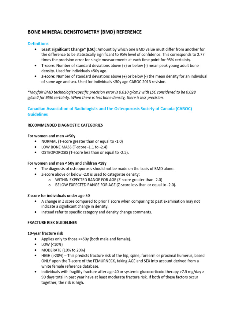 Mayfair Diagnostics Bone Mineral Densitometry Reference | PDF ...