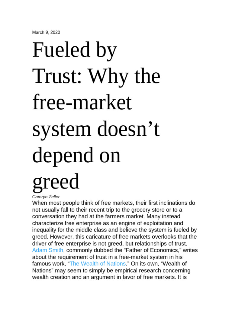 Trust as the Foundation of Free Markets | PDF | Free Market | Greed