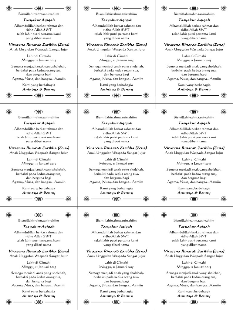 Ucapan Aqiqah Zena | PDF
