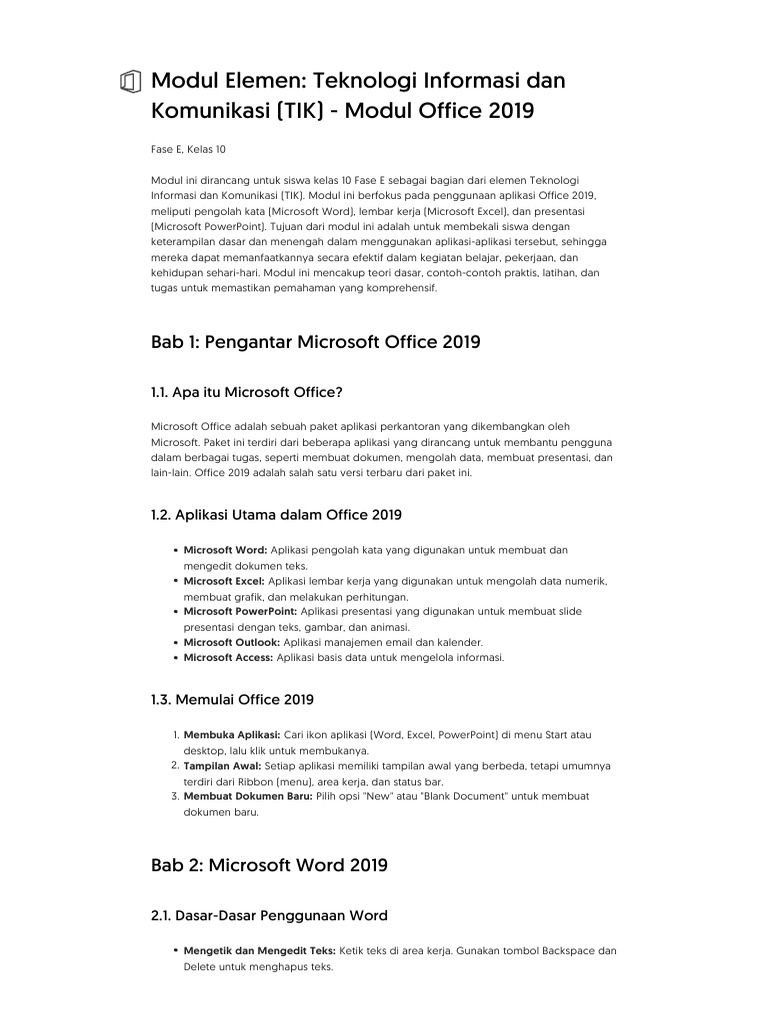 Modul Elemen - Teknologi Informasi Dan Komunikasi (TIK) - Modul Office 2019 | PDF