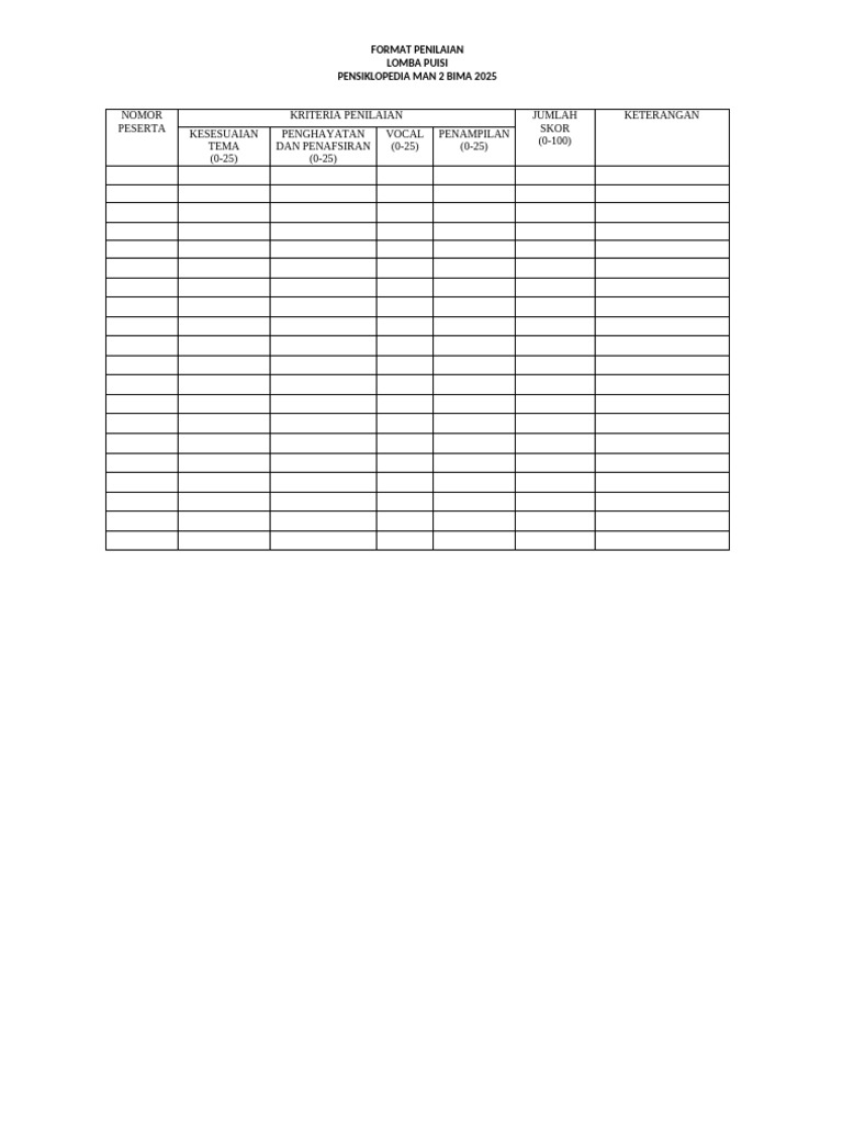 Format Penilaian Puisi | PDF