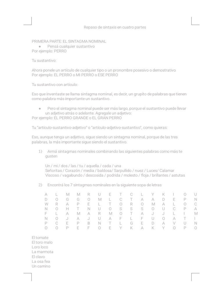 Repaso de Sintaxis | PDF | Asunto (gramática) | Adjetivo