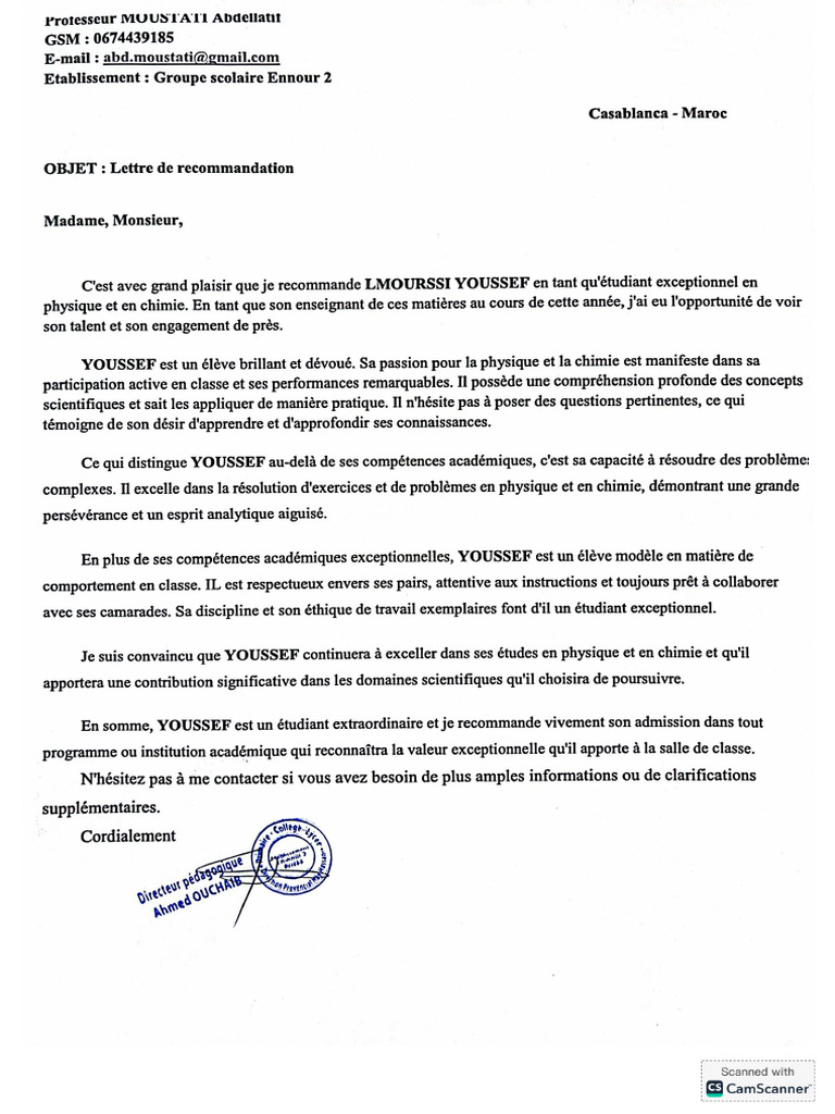Lettre de Recommandation | PDF