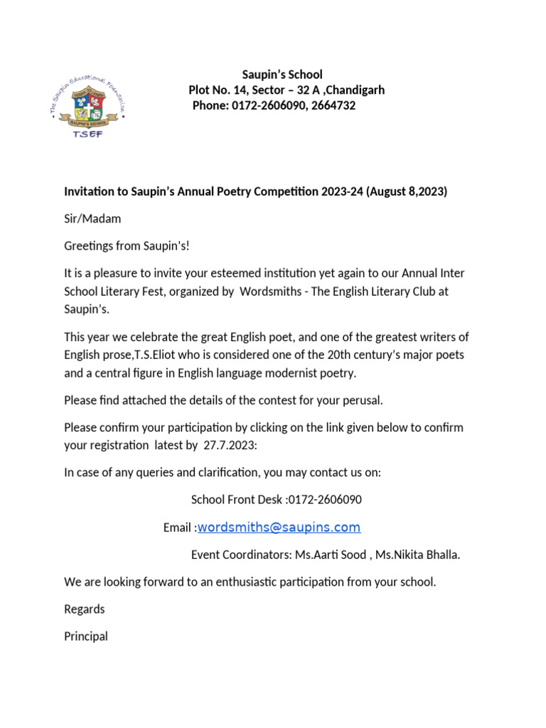 Invitation Letter 2023 24 | PDF | Poetry