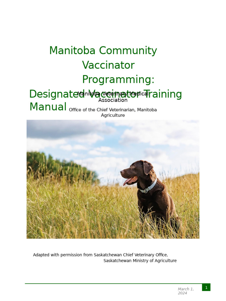 Manitoba Vaccinator Training Manual | PDF | Rabies