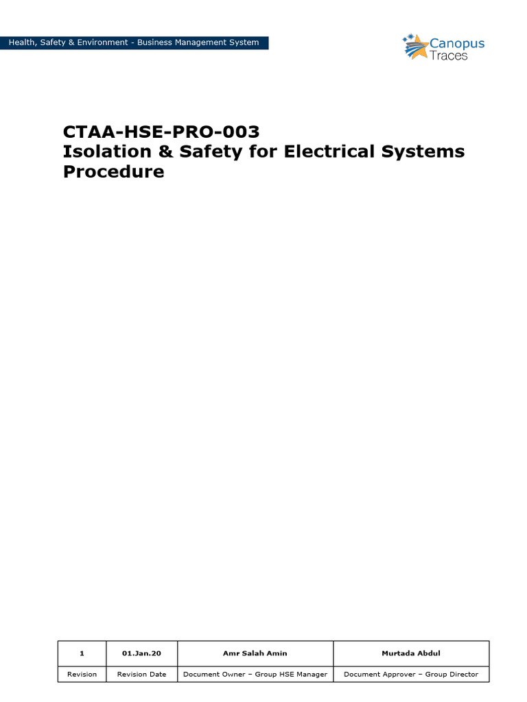 Electrical Safety Isolation Procedure | PDF | Electrical Connector ...